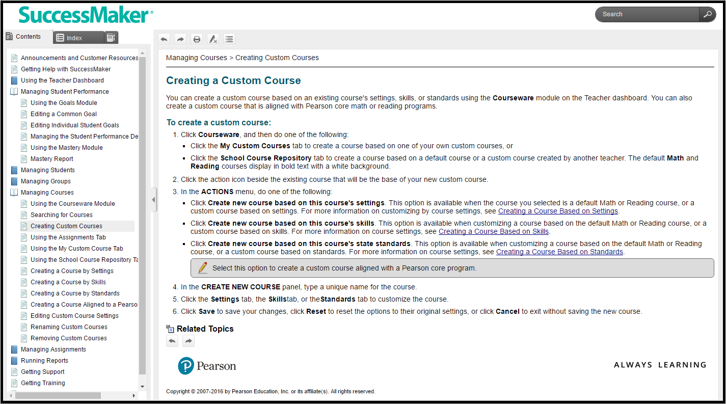 SuccessMaker: Creating Custom Courses