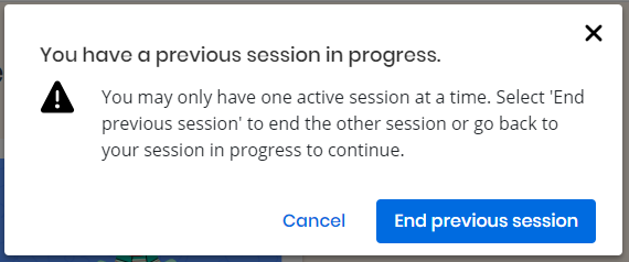 SuccessMaker: "You have a previous session in progress." Message