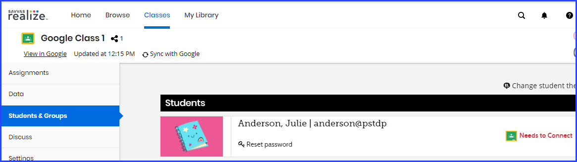 Realize: Google Classroom Student is showing as "Needs to Connect"