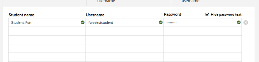 Realize: Student Name, Username, and Password Requirements