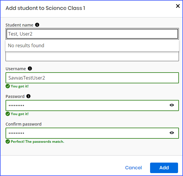 Realize: Student Name, Username, and Password Requirements