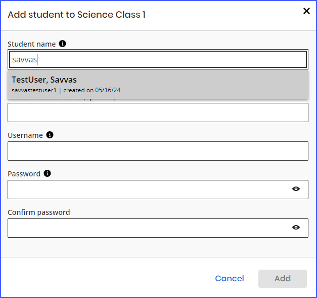Realize: Student Name, Username, and Password Requirements