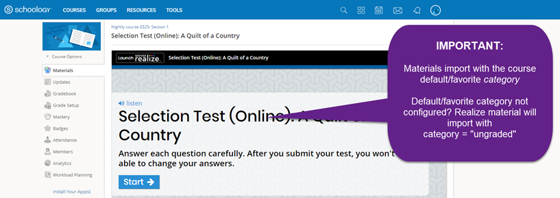 Using The LTI-A Schoology LMS Integration with Realize