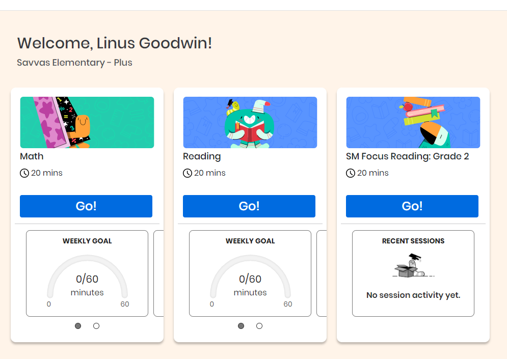 SuccessMaker: Student course selection screen