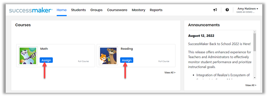 Create SuccessMaker Math or Reading Coursework Assignment Directly in SuccessMaker