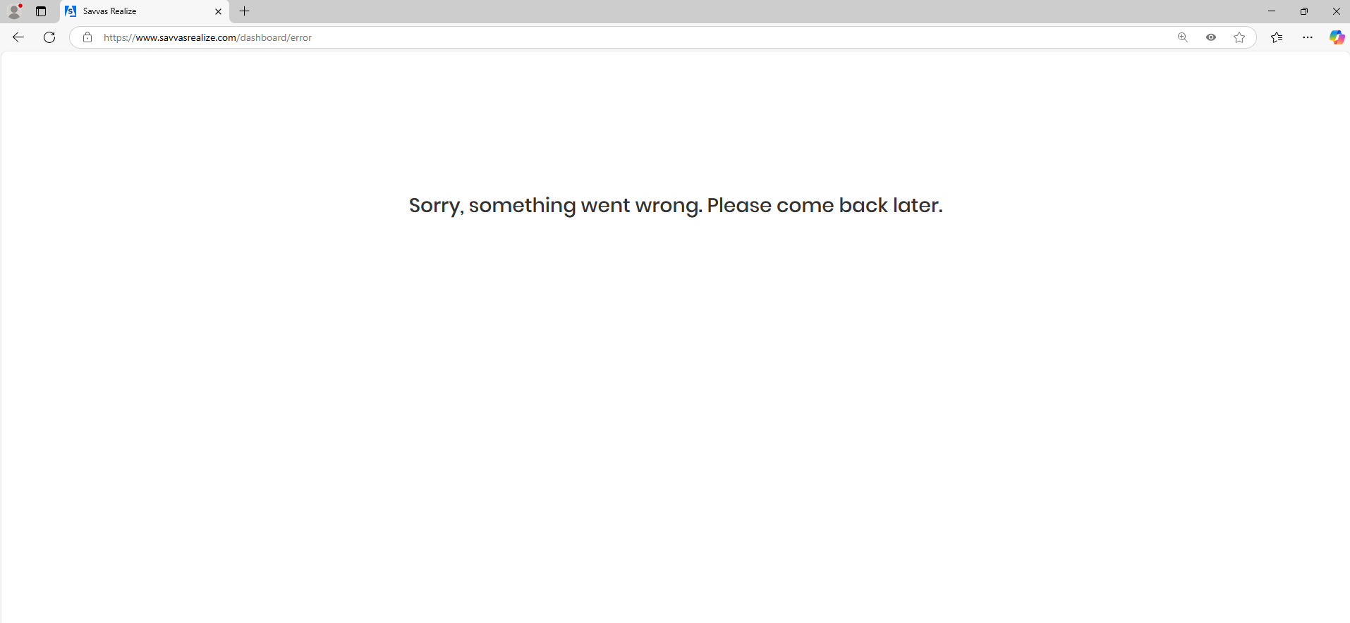 Realize: "Sorry, something went wrong" Error Message