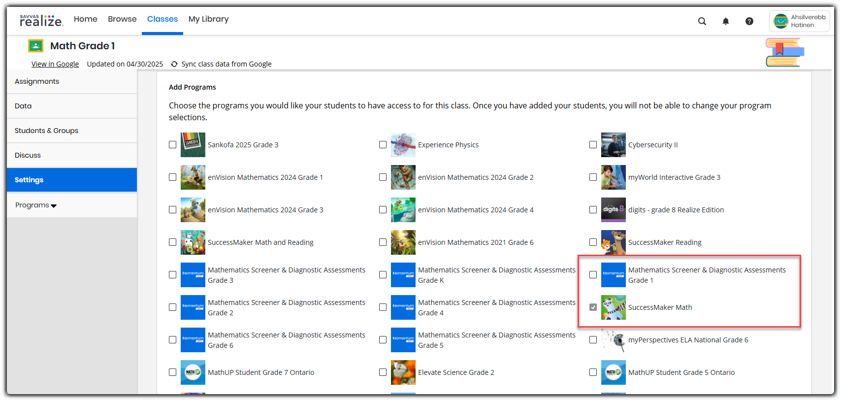 Using Momentum Math (MSDA) with SuccessMaker
